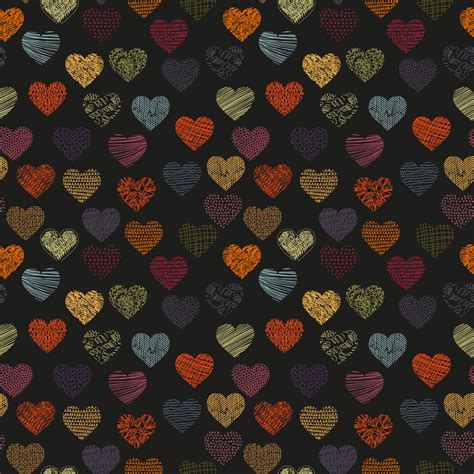 Vector Geometric Seamless Pattern Of Hearts Simple Texture Of Hand Drawn Curves Lines