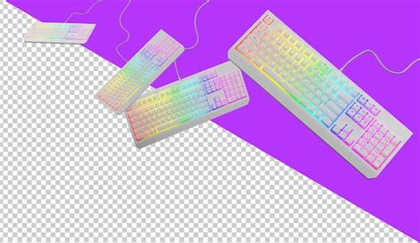 Premium Psd White Gaming Keyboard With Rgb Light 3d Render Backlit Keyboards Colorful Keyboard