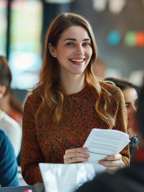 A Woman Smiles While Holding A Piece Of Paper With Writing On It