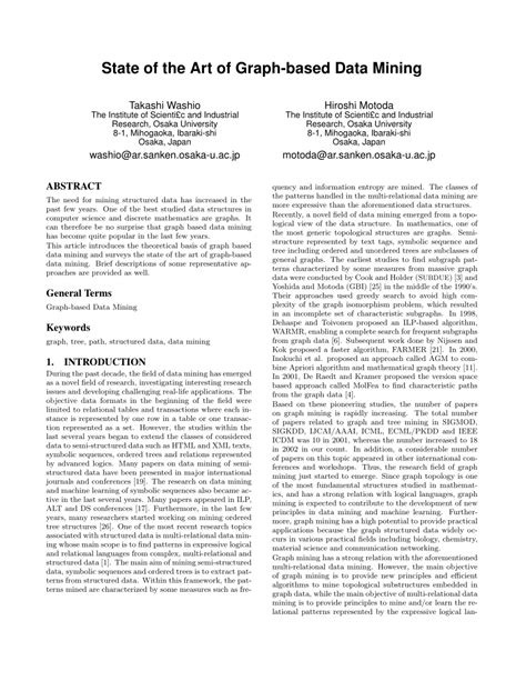 Pdf State Of The Art Of Graph Based Data Mining