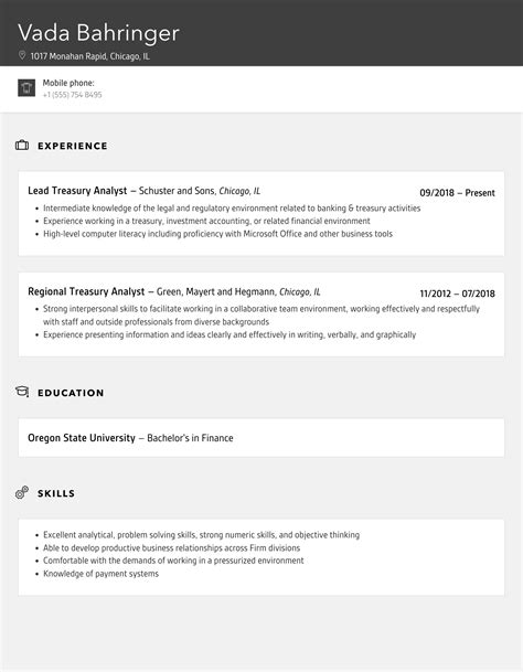 Treasury Analyst Resume Samples Velvet Jobs