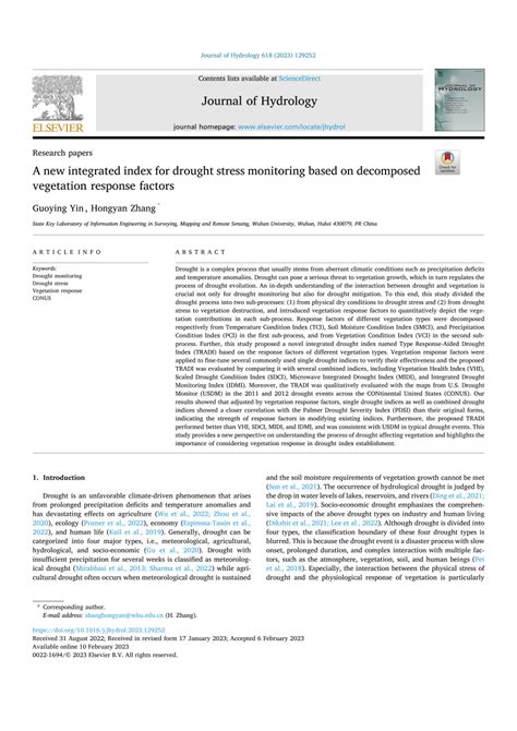 Pdf A New Integrated Index For Drought Stress Monitoring Based On