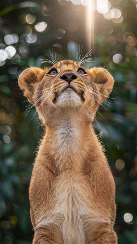 A Close Up Of A Lion Cub Looking Upward At The Camera Ai Stock Image