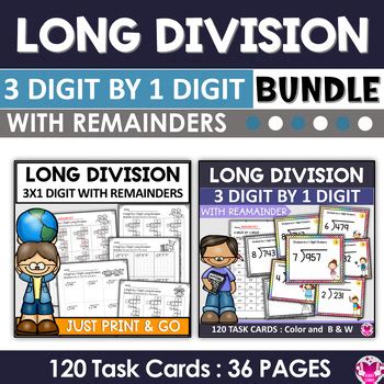 3 Digit By 1 Digit Division Long Division With Remainders Bundle