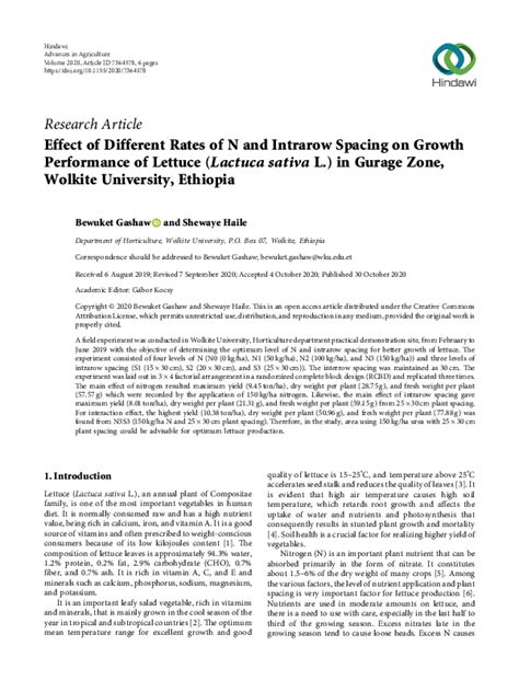 Pdf Effect Of Different Rates Of N And Intrarow Spacing On Growth Performance Of Lettuce