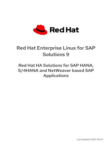 Red Hat Enterprise Linux For Sap Solutions 9 Red Hat Ha Solutions For