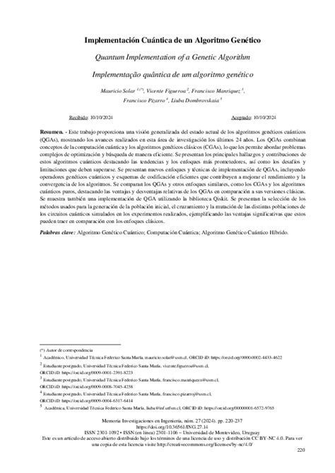 Pdf Implementación Cuántica De Un Algoritmo Genético