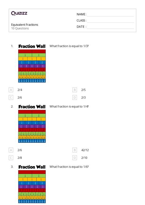 50 Equivalent Fractions Worksheets For Kindergarten On Quizizz Free And Printable