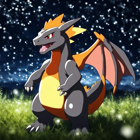 Photography Pokémon Shiny Dark Grey Charizard In The Meadow Particles
