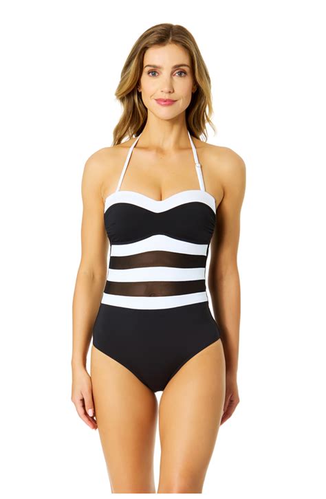 Anne Cole Womens Gabor Mesh Strapless Colorblock Mesh One Piece