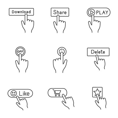 App Buttons Linear Icons Set Click Download Share Play Turn Off Power Delete Like Buy