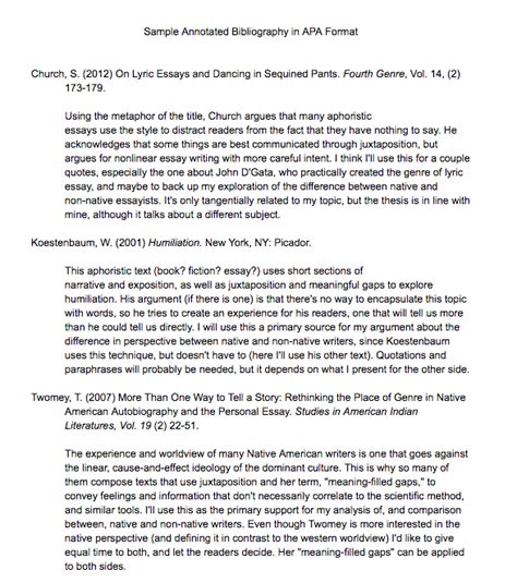 Annotated Bibliography Apa Format Example Hopdepacks