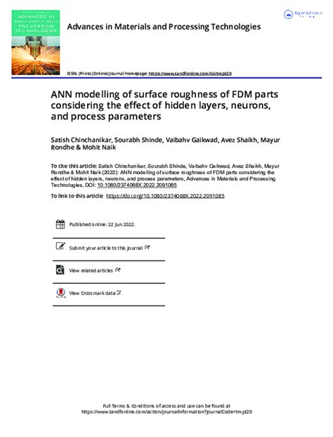 Pdf Ann Modelling Of Surface Roughness Of Fdm Parts Considering The Effect Of Hidden Layers