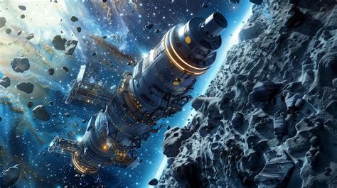 Futuristic And Innovative Asteroid Mining Facility In Outer Space With Abundant Copy Space For