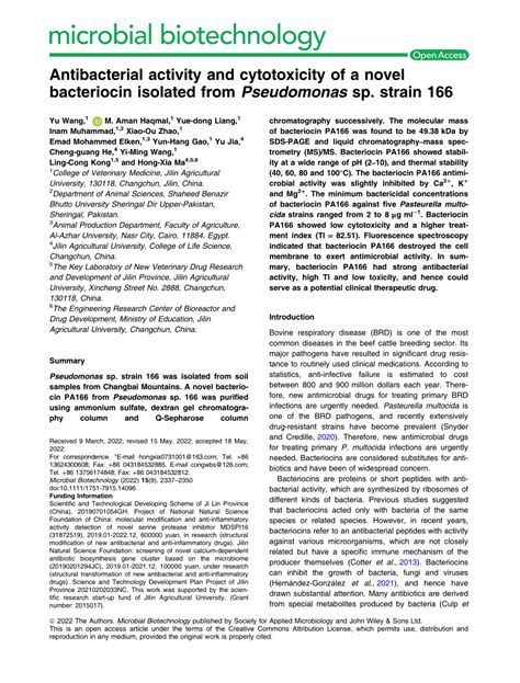 Pdf Antibacterial Activity And Cytotoxicity Of A Novel Bacteriocin Isolated From Pseudomonas