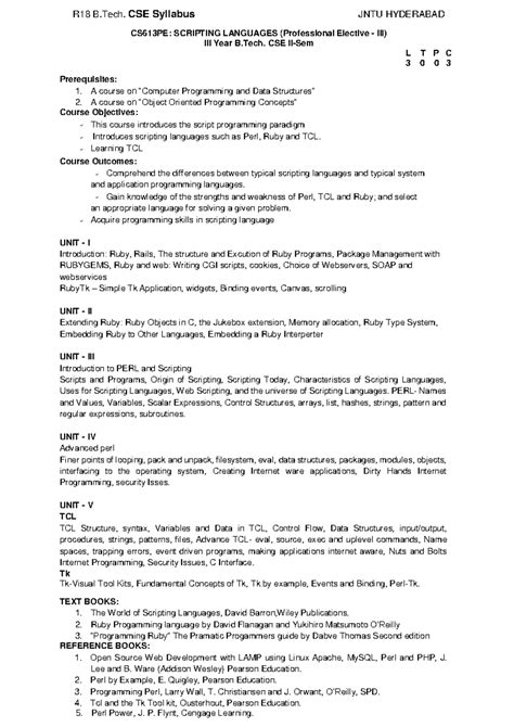 Cs613pe Scripting Languages Syllabus For Btech Cse And It Iii Year