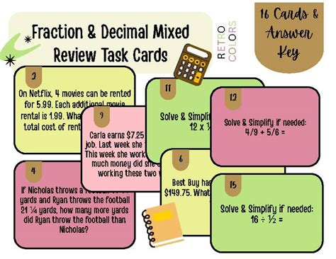 Fraction And Decimal Mixed Review Task Cards By Gillespiets Tpt
