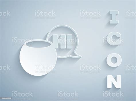 회색 배경에 격리된 음성 도우미 아이콘을 용지 잘라냅니다 음성 제어 사용자 인터페이스 스마트 스피커 종이 아트 스타일 벡터 3차원 형태에 대한 스톡 벡터 아트 및 기타