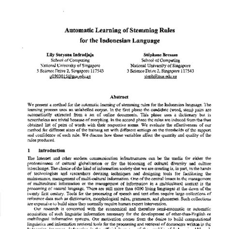 Automatic Learning Of Stemming Rules For The Indonesian Language Acl Anthology