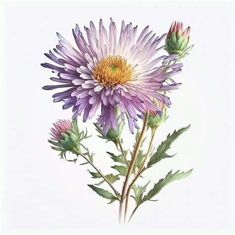 Premium Ai Image Watercolor Aster Illustration On White Background