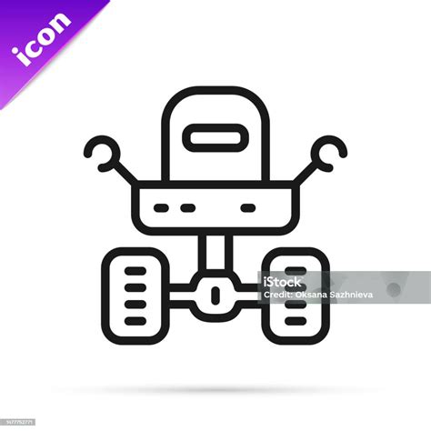 흰색 배경에 격리 된 검은 줄 화성 로버 아이콘 우주 로버 문워커 사인 행성 표면을 연구하기위한 장치 벡터 Criminal