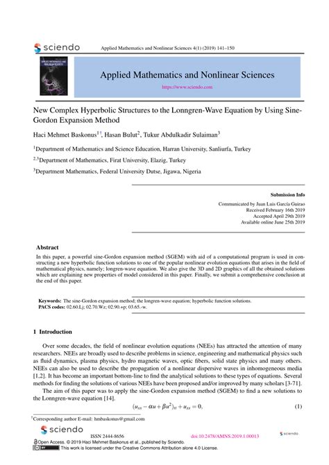 Pdf New Complex Hyperbolic Structures To The Lonngren Wave Equation