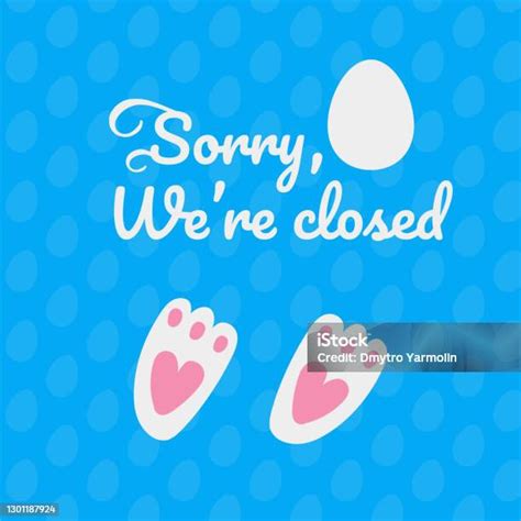 죄송합니다 닫혔습니다 파란색 배경에 토끼 발자국 아이콘 토끼 발부활절 카드 벡터 일러스트레이션 토끼에 대한 스톡 벡터 아트 및 기타 이미지 Istock