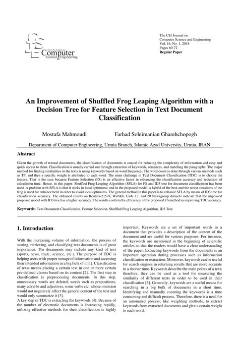 Pdf An Improvement Of Shuffled Frog Leaping Algorithm With A Decision