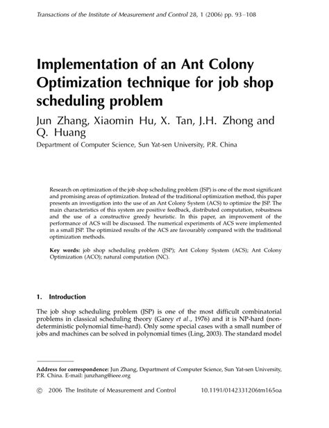 Pdf Implementation Of An Ant Colony Optimization Technique For Job
