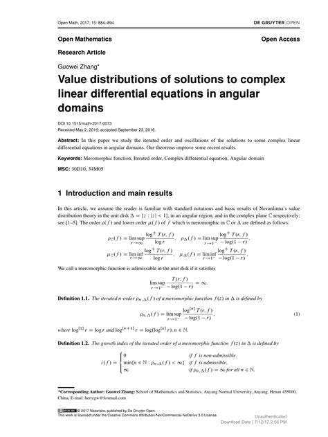 Pdf Value Distributions Of Solutions To Complex Linear Differential