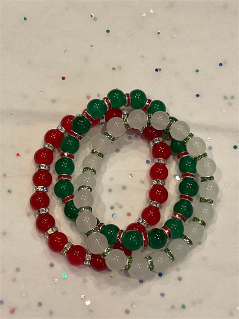 Handmade Beaded Christmas Bracelets Set Of Festive Bracelets Holiday