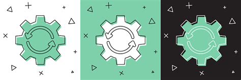 기어와 화살표를 흰색과 녹색 검은색 배경에 격리된 워크플로 개념 아이콘으로 설정합니다 기어 재장전 기호 벡터 일러스트레이션 가능성에 대한 스톡 벡터 아트 및 기타 이미지