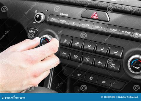 Woman Regulating Temperature On Car Air Condition Modern Car Interior Stock Photo Image Of