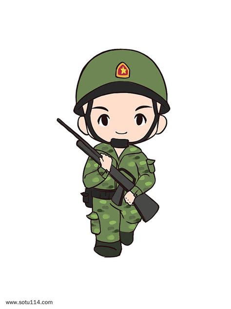绿色军装军帽小军人手绘