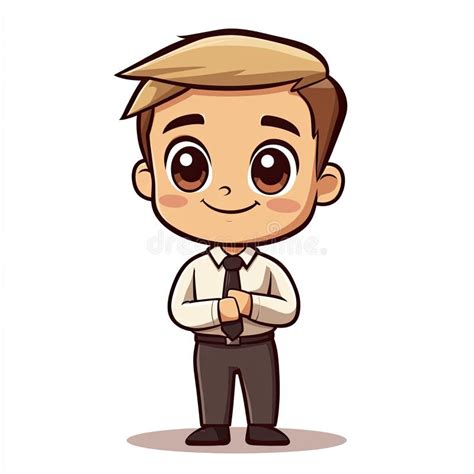 Cute Chibi Office Worker Smiling With Hands Clasped Dressed In Formal Attire Stock Illustration