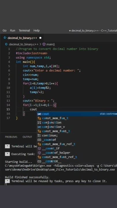 C Program To Convert A Decimal Number Into Binary Basic C Program Youtube