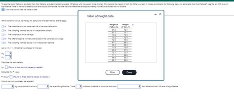 Solved Table Of Height Data Which Conditions Must Be Met By Chegg