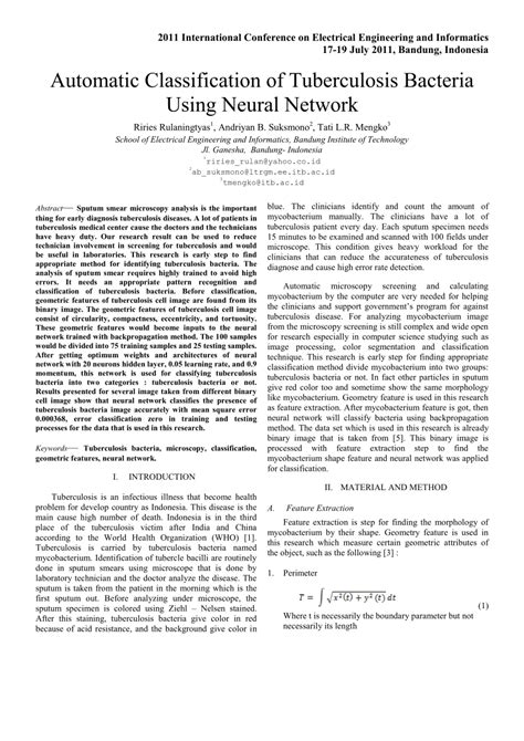 Pdf Automatic Classification Of Tuberculosis Bacteria Using Neural Network