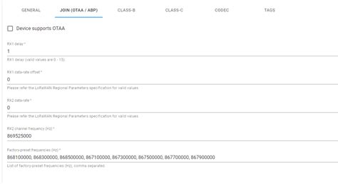 factory preset frequencies not working chirpstack network server