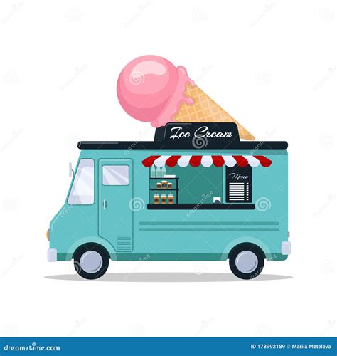 Ice Cream Van Food Truck Isolated On White Background Vector