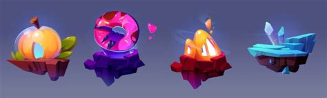 떠 있는 섬 얼음 수정 또는 바위 괴물 손가락이 있는 소름 끼치는 할로윈 도넛 호박 및 환상의 바위 풍경 게임 레벨 디자인 만화 2d Ui 자연 위치 아케이드용