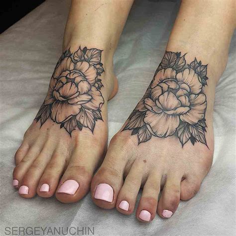 Flower Tattoos On Foot With Words