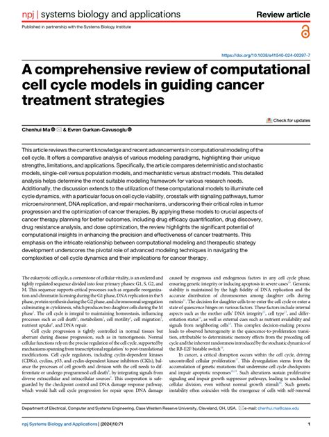 Pdf A Comprehensive Review Of Computational Cell Cycle Models In Guiding Cancer Treatment