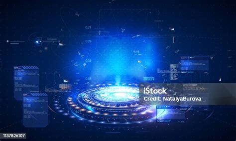 미래 홀로그램 당신의 Hud Gui Ui 스타일 디자인에 대 한 레이아웃 미래의 공상 과학 사용자 인터페이스 밖으로 미래 벡터 인포그래픽에 대한 스톡 벡터 아트 및 기타