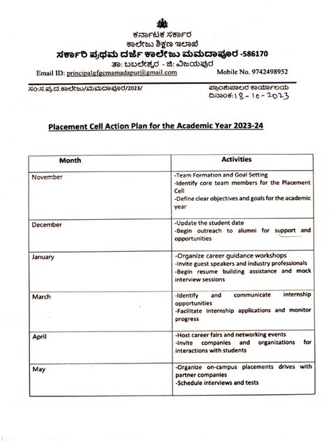 Action Plan Placement Cell Pdf