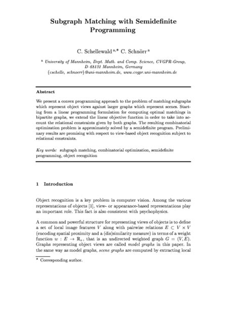 Pdf Subgraph Matching With Semidefinite Programming