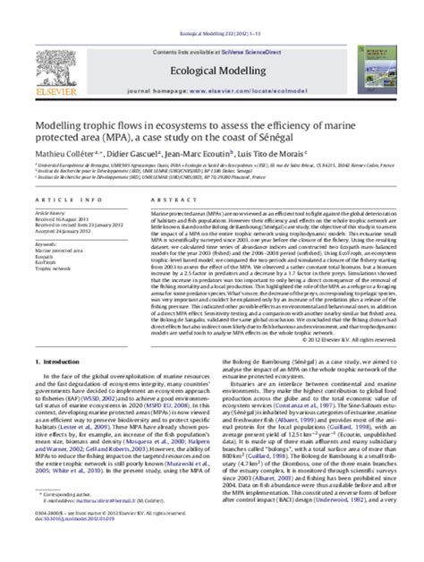 Pdf Modelling Trophic Flows In Ecosystems To Assess The Efficiency Of Marine Protected Area