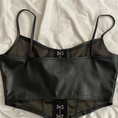 Sexy Black Faux Leather Corset Originally From Depop