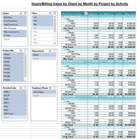 Professional Services Billing And Analysis Excel Timesheet Template