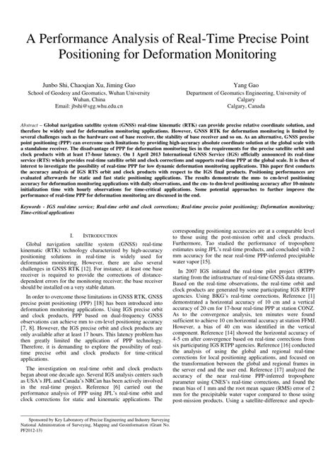 Pdf A Performance Analysis Of Real Time Precise Point Positioning For Deformation Monitoring